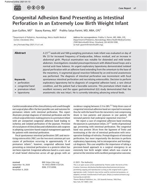 Pdf Congenital Adhesion Band Presenting As Intestinal Perforation In