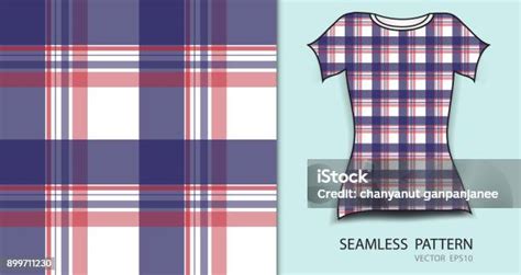 파란색과 빨간색 체크 무늬 타탄 직물 벡터 패턴 벡터 일러스트 레이 션 T셔츠 디자인 패브릭 질감 무늬 의류 추상적인 배경 0명에 대한 스톡 벡터 아트 및 기타 이미지