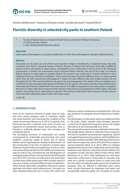 Pdf Floristic Diversity In Selected City Parks In Southern Poland