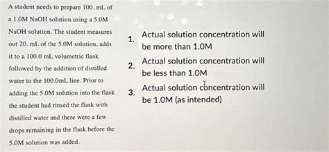 Solved A Babe Needs To Prepare 100 ML Of A 1 0M NaOH Chegg Com