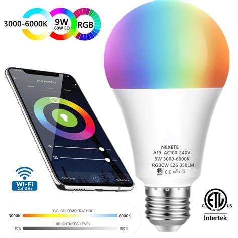 Smart Wi Fi LED Light Bulb RGB CW A W Equivalent W LmMuti White Multi Color Dimmable