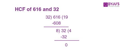 Hcf Of 616 And 32 How To Find Hcf Of 616 And 32