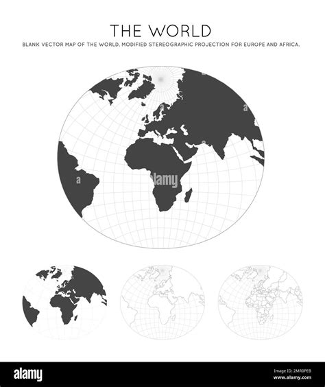 Map Of The World Modified Stereographic Projection For Europe And Africa Globe With Latitude