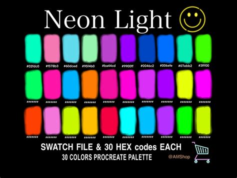 Neon Light Color Color Palette Neon Bright Ipad Procreate App Swatches Procreate Tools