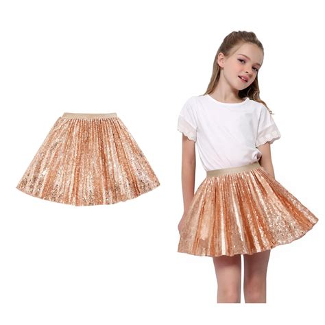Girls Tutu Skirt Layered Rose Gold Tutu Sparkling Sequins Skirt Elastic