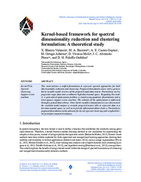 Pdf Kernel Based Framework For Spectral Dimensionality Reduction And