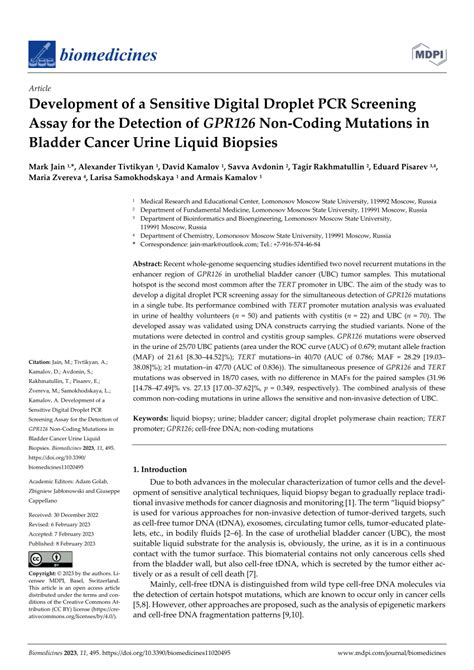 Pdf Development Of A Sensitive Digital Droplet Pcr Screening Assay For The Detection Of Gpr126