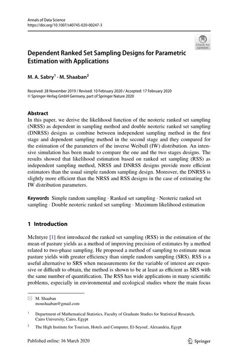 Pdf Dependent Ranked Set Sampling Designs For Parametric Estimation With Applications