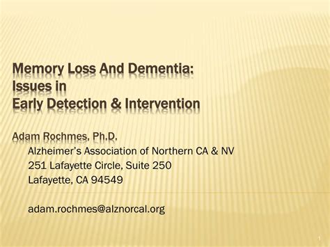 Ppt Memory Loss And Dementia Issues In Early Detection And Intervention Adam Rochmes Ph D