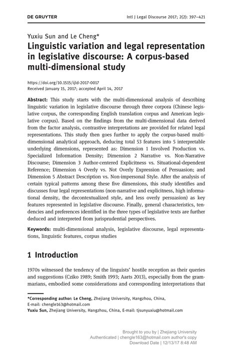 Pdf Linguistic Variation And Legal Representation In Legislative