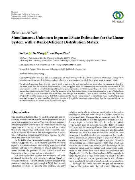 Pdf Simultaneous Unknown Input And State Estimation For The Linear