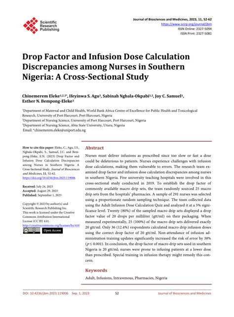 Pdf Drop Factor And Infusion Dose Calculation Discrepancies Among