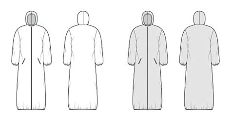 후드 패딩 쉘 코트 재킷 퍼퍼 테크니컬 패션 일러스트와 긴 소매 맥시 길이 집업 클로저 0명에 대한 스톡 벡터 아트 및 기타 이미지 0명 거위 새 겨울 Istock