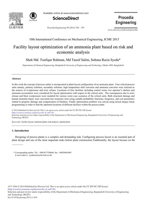 Pdf Facility Layout Optimization Of An Ammonia Plant Based On Risk And Economic Analysis