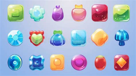 Funny Cartoon Assets For App Design Isolated Colorful Glossy Sweets Gui Graphic Elements For