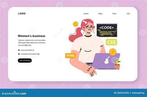Software Developer Web Banner Or Landing Page Female Programmer Stock Vector Illustration Of