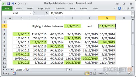 Highlight Dates Between Excel Formula Exceljet