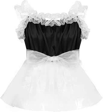 Renvena Mens Satin Sissy Cute Dress Sexy Lace Lingerie