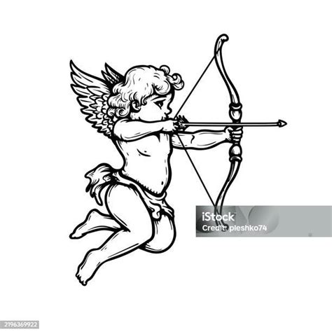 손으로 그린 스케치 천사 와 날개 화살 활 고전적인 조각 스타일의 큐피드 천사 발렌타인 데이 상징 벡터 일러스트 레이 션 0명에 대한 스톡 벡터 아트 및 기타 이미지