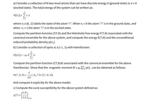 Solved A Consider A Collection Of N Two Level Atoms That