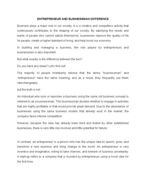Entrepreneur And Businessman Difference Entrepreneur And Businessman