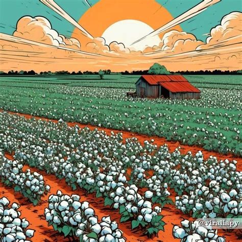 Cotton Field Landscape Illustration