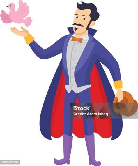 비둘기 개념 비둘기 매직 벡터 아이콘 디자인 서커스 캐릭터 기호 카니발 연기자 사인 축제 극단 스톡 일러스트와 트릭을하고 마술사 공연자에 대한 스톡 벡터 아트 및 기타