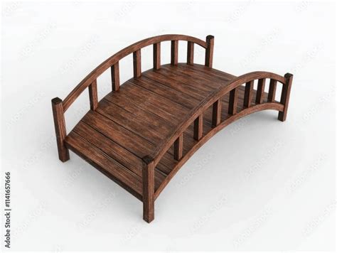 Elegant Wooden Bridge Design In 3d Render Featuring Arched Structure Ideal For Landscapes