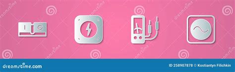 Set Paper Cut Electric Light Switch Lightning Bolt Ampere Meter Multimeter And Ac Voltage