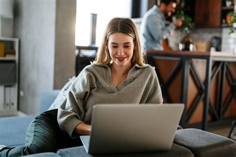 Success Woman Freelancer Is Working On A New Project On Laptop Work