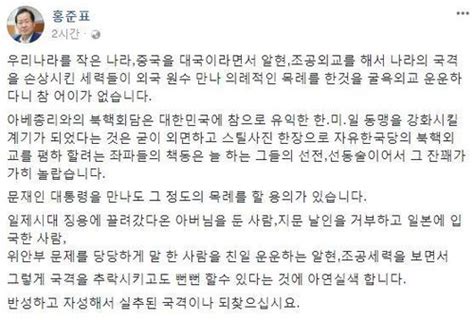 文대통령 알현 비판한 홍준표 아베 알현 역풍 Sns 기사 더팩트