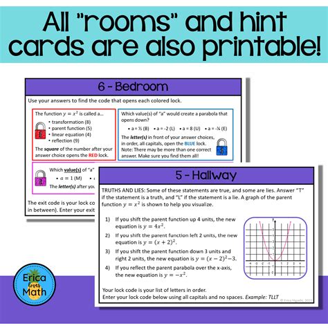 Graphs Of Quadratic Functions Escape Room Activity Digital And Printable Classful