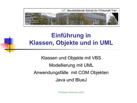 Einführung In Klassen Objekte Und Uml Mit Vbs Und Java