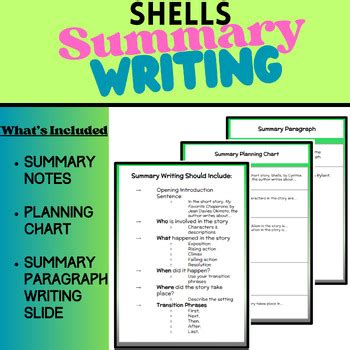 Shells Summary Writing Activity By Middle Babe Mermaid TPT