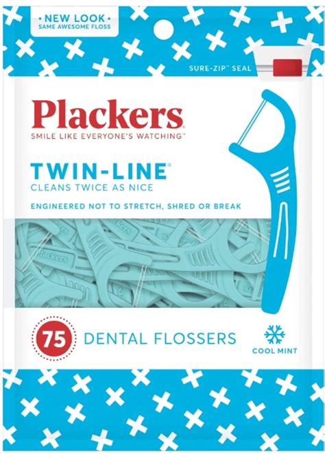 Plackers Twin Line Dental Flossers Cool Mint 75 Each
