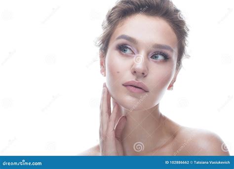 Young Girl With A Gentle Nude Makeup And Hairstyle Beautiful Model
