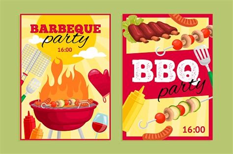 만화 바베큐 포스터입니다 바베큐 초대장 포스터 해변 그릴 파티 이벤트 전단지 여름 요리 정원 피크닉 뒤뜰 케밥 치킨