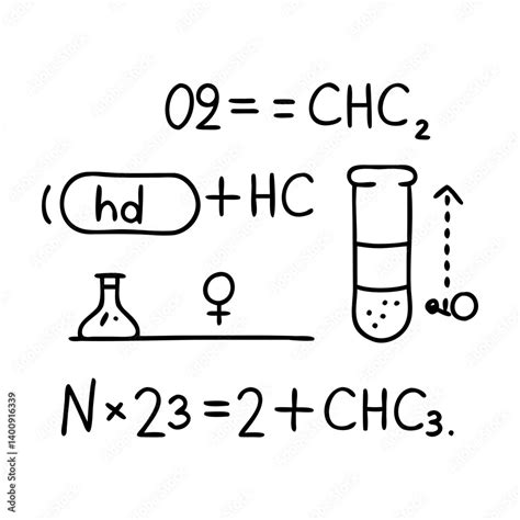 Handwritten Chemical Equations And Lab Equipment Illustration With Symbols Stock Vector Adobe