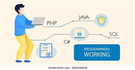 Programmer Engineering Coding Programmer Working On Stock Vector