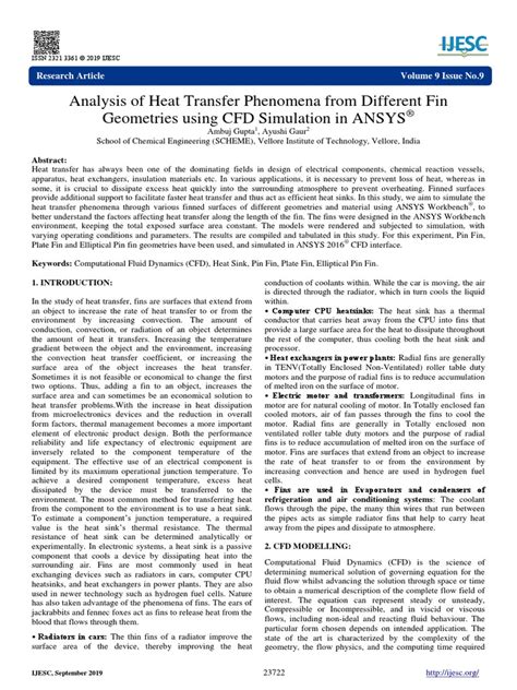 Analysis Of Heat Transfer Phenomena From Different Fin Geometries Using Cfd Simulation In Ansys