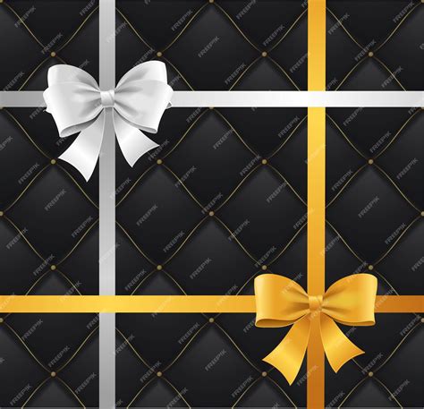 현실적인 3d 자세한 실크 리본 활과 퀼트 배경 벡터 프리미엄 벡터