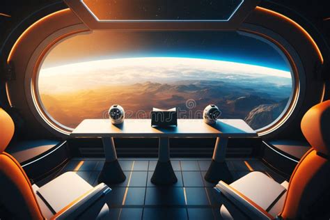 Spaceship Interior Earth Porthole Stock Illustrations 70 Spaceship