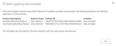 Sharepoint Online Error When Generating A Site From A Template