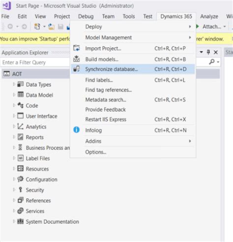how to synchronize the database in d365 top dynamics