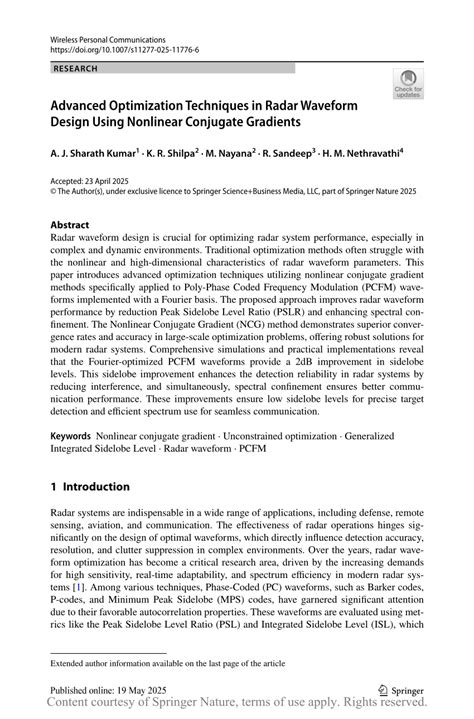 Advanced Optimization Techniques In Radar Waveform Design Using