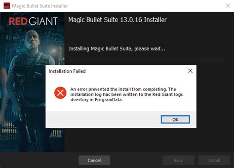 an error prevented the install from completing the installation log has been written to the