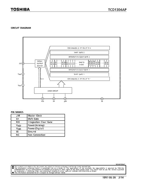 Tcd1304ap Datasheet 2 14 Pages Toshiba Ccd Linear Image Sensor