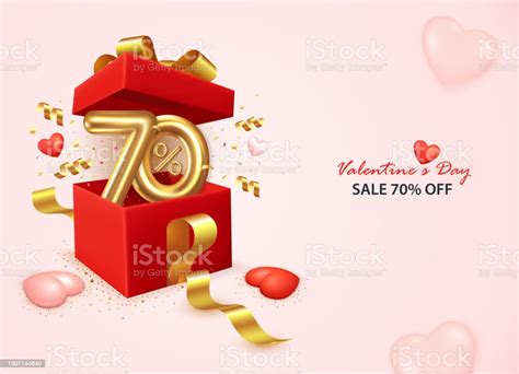 발렌타인 데이 판매 70 오픈 기프트 박스 하트 리본 분홍색색색으로 배너를 할인 전단지 브로셔 배너 포스터 또는 프로모션 및
