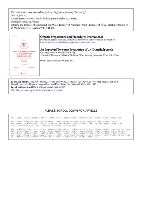 Pdf Cheminform Abstract An Improved Two Step Preparation Of 24 Dimethylpyrrole