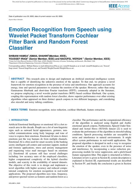 Pdf Emotion Recognition From Speech Using Wavelet Packet Transform